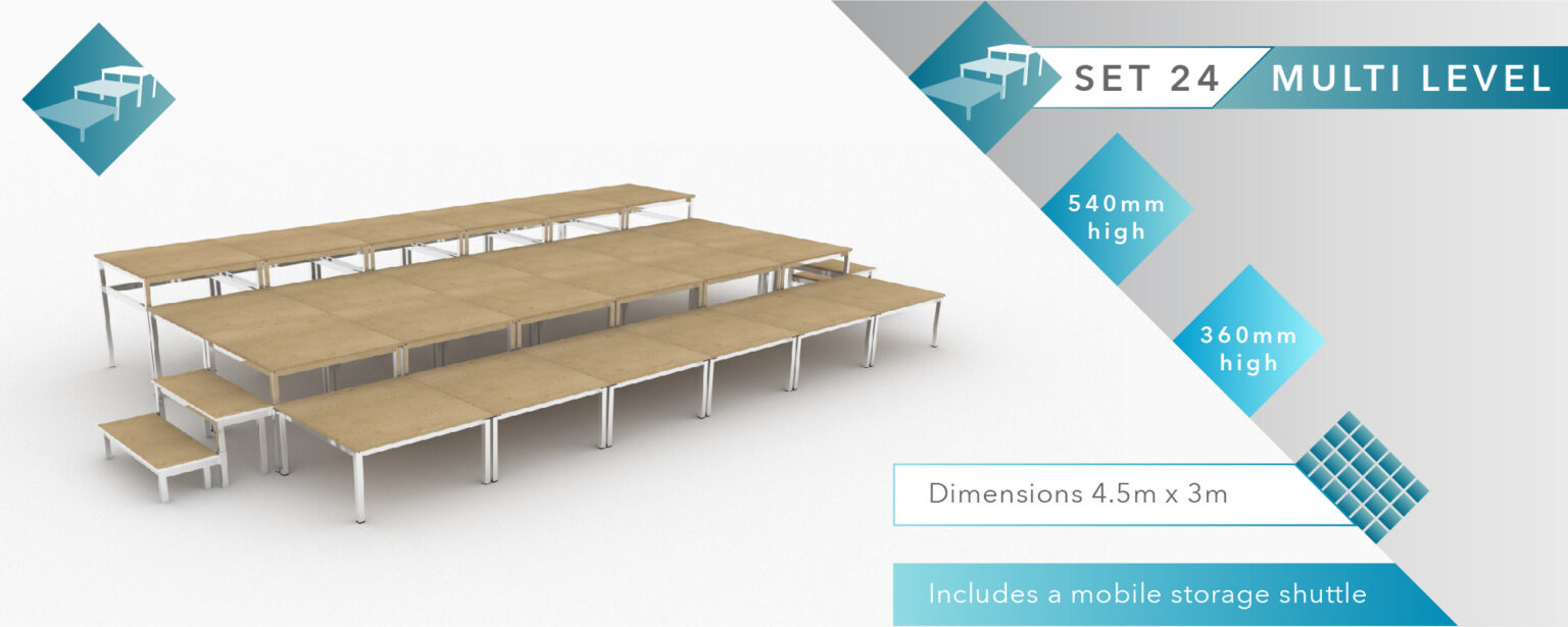 Multi-level Stage Set 24 - Portable Staging | Modular Stages | Unistage Ltd