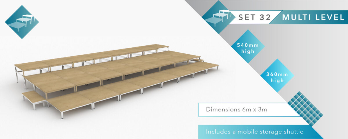 Multi-level Stage Set 32 - Portable Staging | Modular Stages | Unistage Ltd
